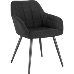 WOLTU - Esszimmerstuhl 1 Stück Küchenstuhl Polsterstuhl Wohnzimmerstuhl Sessel mit Armlehne, Sitzfläche aus Leinen, Metallbeine, Schwarz - schwarz