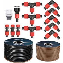 Bewässerungssystem Tropfbewässerung für Thuja Hecken, 100 m Tropfschlauch Profi 16 mm, 10 m Verlegerohr 16 mm, HTB-12-100P-10 - HOLZBRINK