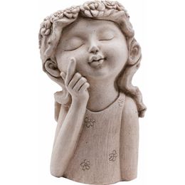 TrendLine - Dekofigur Pflanztopf Mädchen 41 x 26 cm grau Gartenfiguren