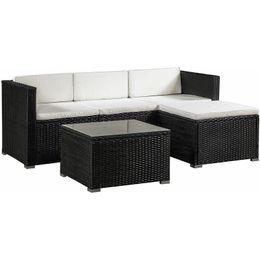 Polyrattan Lounge Punta Cana m – Sitzgruppe für 3-4 Personen – Schwarz / Creme – Gartenmöbel Set / Gartenlounge mit Sofa, Tisch & Hocker - Juskys