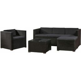 Juskys Polyrattan Lounge Punta Cana l – Sitzgruppe für 4-5 Personen – Schwarz / Grau – Gartenmöbel Set / Gartenlounge mit Sofa, Sessel, Tisch & Hocker