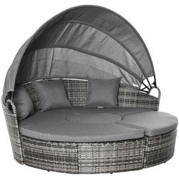Outsunny Rattan Sonneninsel 4-teilige Loungegruppe mit Sonnendach Sitzgruppe mit Kissen und Beistelltisch höhenverstellbar Metall Grau 175 x 180 x 147 cm