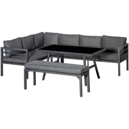 Outsunny - 4-teiliges Gartenmöbel-Set mit Beistelltisch Balkonmöbel Set Sofa mit Kissen L-Form Outdoor Aluminium Grau - Grau