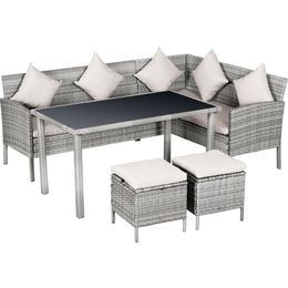 5-tlg. Gartenmöbel Set, Rattan Sitzgruppe mit Fußhocker, Metall, Grau, 134 x 60 x 75 cm - Grau+Creme - Outsunny