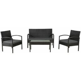 Polyrattan Gartenmöbel-Set Trinidad – Balkonmöbel-Set mit Tisch, Sofa & 2 Stühlen – Sitzgruppe für 4 Personen Schwarz mit Auflagen Dunkelgrau - Juskys