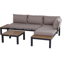 3-teiliges Gartenmöbel-Set mit Beistelltisch, Sofa mit Kissen, Outdoor, Aluminium, 164 x 74 x 69 cm - Grau+Natur - Outsunny