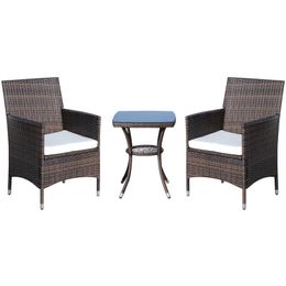 3-tlg. Gartensitzgruppe mit Beistelltisch, Rattan Gartenset, Polyrattan, Braun, 60 x 58,5 x 89,5 cm - Braun - Outsunny