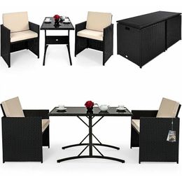 Casaria - Poly Rattan 3-tlg Balkonset Cube 2 Stühle Auflagen & Kissen Tisch 120x60cm Platzsparend Sitzgruppe Balkonmöbel Set