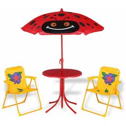 Spielwerk - deuba Kindersitzgruppe 2x Klappstuhl 1x Tisch mit Sonnenschirm Kindermöbel Garten Tisch Sitzgruppe für Kinder