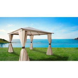 DEGAMO Pavillon VENEZIA 3x3 Meter, Stahl schwarz, Plane PVC-beschichtet écru, mit Seitenplanen