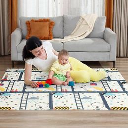 BABY VIVO - Spielmatte / Spielteppich für Kinder doppelseitig mit Wald 200 x 180 cm - Bär