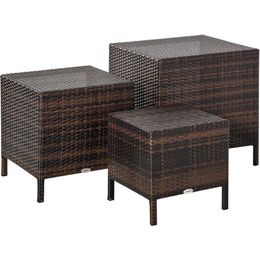 Beistelltisch 3er Set Couchtisch Gartentisch Satztisch Balkontisch Polyrattan Braun 40x40x40/50x50x50/60x60x60 cm - Braun - Outsunny