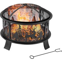 Outsunny - Outdoor-Feuerschale mit Abdeckung und Schürhaken Schwarz 60 x 46 cm - Schwarz