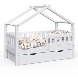 Kinderbett Design" 140x70cm Weiß mit Gästebett und Rausfallschutz Vitalispa