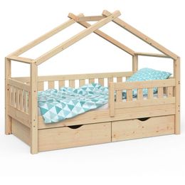 Kinderbett Design 160x80cm Natur mit Schubladen und Rausfallschutz Vitalispa