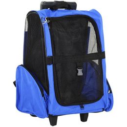 PawHut - Hundetrolley Transporttasche Tragetasche für Tiere 2 in1 Rucksack und Trolley 42x25x55 Blau - Blau+Schwarz