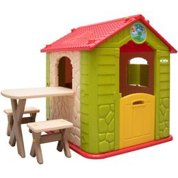 LittleTom Kinder Spielhaus ab 1 - Garten Kinderhaus mit Tisch - Indoor Kinderspielhaus - grün