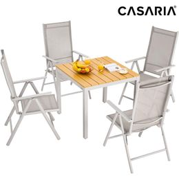 Casaria - Gartenmöbel Set 4 Stühle mit wpc Tisch 80x80cm Aluminium Sicherheitsglas Wetterfest Klappbar Modern Terrasse Balkon Möbel Sitzgruppe