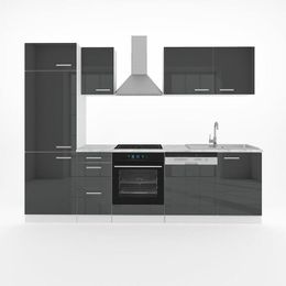 Küchenzeile Optima 270cm Weiß/Anthrazit Hochglanz Modern Vicco