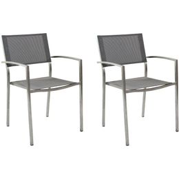 CAESAROO Set 2 stapelbaren Stühlen Carmen aus Edelstahl Grau mit Armlehnen Edelstahl