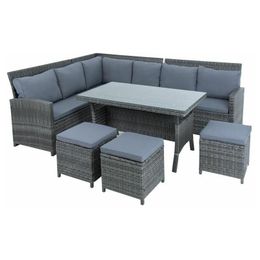 EstexoH&G Polyrattan Sitzgruppe Essgruppe Couch Sofa Set Lounge Gartengarnitur 7tlg grau