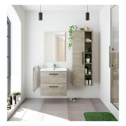 CAESAROO - Badezimmerschrank Hängender 60 cm Eiche mit waschtisch und spiegel Eiche hell - Standard