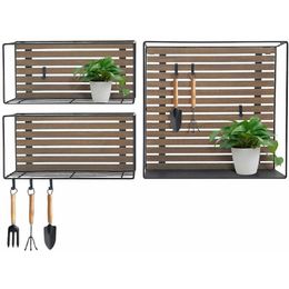 Spetebo - Wandregal 3er Set mit 9 Haken - 40 / 37 cm - Hänge Küchen Regal aus Holz und Metall