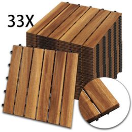 Holzfliesen 33-er Kachel Set .3m². geeignet als Terrassenfliesen und Balkonfliesen. aus Akazien Holz . 30x30 cm. für Garten Terrasse Balkon - HENGDA