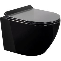 i-flair - Toilette Hänge wc Spülrandlos inkl. wc Sitz mit Absenkautomatik softclose + abnehmbar Franco Schwarz