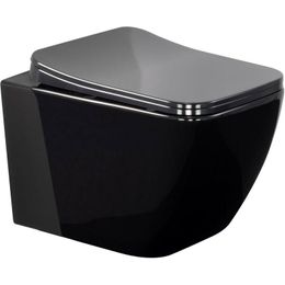 i-flair - Toilette Hänge wc Spülrandlos inkl. wc Sitz mit Absenkautomatik softclose + abnehmbar Cube Schwarz