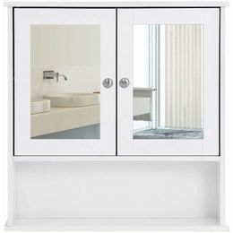 Songmics - Spiegelschrank Badschrank Hängeschrank Spiegel mit Ablage Schminkschrank aus Holz 56 x 58 x 13cm (b x h x t) weiß LHC002 - Weiß
