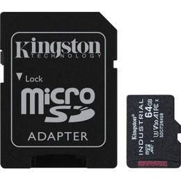 Kingston INDUSTRIAL microSD 64GB + SD Adapter Speicherkarte (64 GB, UHS-I Class 10, 100 MB/s Lesegeschwindigkeit), schwarz