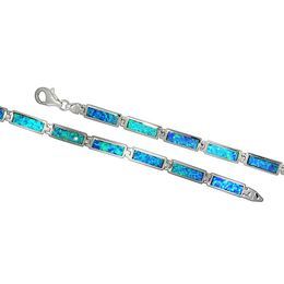 F Armband 925/- Sterling Silber synth. Opal blau 20+1cm Glänzend