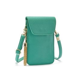 Lascana Umhängetasche 'Handytasche' grün Gr. für Damen. Mit Schmuckelement, Bommel, Zierkette, Kunstleder