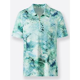 WITT Damen Poloshirt mit goldfarbenem Zipper, mint-jeansblau-bedruckt, Gr&ouml;&szlig;e 38