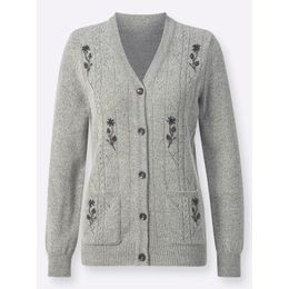 WITT Damen Cardigan mit Ajour-Muster, hellgrau-meliert, Gr&ouml;&szlig;e 38