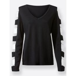 WITT Damen Langarm-Pullover mit Cut-outs, schwarz, Gr&ouml;&szlig;e 42