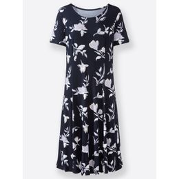WITT Damen Jerseykleid in A-Form, marine-flieder-bedruckt, Gr&ouml;&szlig;e 38
