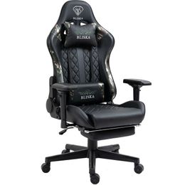 Gaming Stuhl Chair Racing mit Fußstütze und ergonomsichen 4D-Armlehnen, Schwarz/Military -Grün