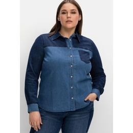 sheego Große Größen: Jeansbluse im Colourblocking, leicht tailliert, blue Denim, Gr.40