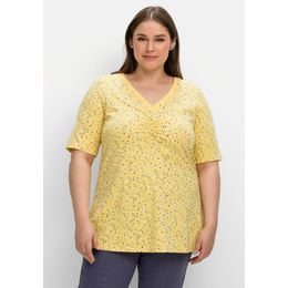 sheego Große Größen: Shirt mit Minimal-Alloverdruck, in leichter A-Linie, gelb gemustert, Gr.52/54
