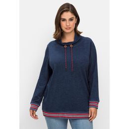 sheego Große Größen: Sweatshirt in Denim-Optik, mit Streifenbündchen, dark blue Denim, Gr.44/46