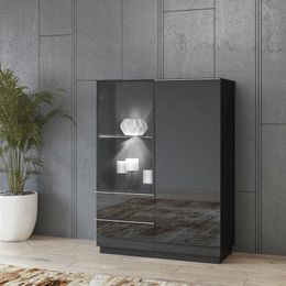 Lomadox Highboard Vitrine schwarz HOOVER-83 mit Glasfronten und led Beleuchtung, b/h/t: ca. 100/136/48 cm - schwarz