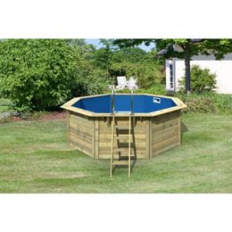 Karibu CHILLROI Achteckiger Massivholzpool, 357,5 x 357,5 x 124 cm, Modell 1 X Folie blau Inkl. Zubehör und Pool Leitern