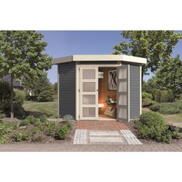 Karibu Gartenhaus "Taraba 3" SET terragrau mit Boden, Dachfolie