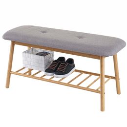 Sitzbank Schuhregal MCW-D90, Polsterbank Bank Schuhablage, Bambus 44x90x34cm