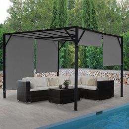 MCW Pergola Beja, Garten Pavillon Terrassenüberdachung, stabiles 6cm-Stahl-Gestell + Schiebedach grau ~ 3x3m