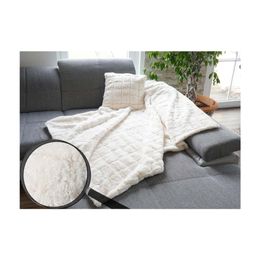 MCW Set Kuscheldecke + Deko-Kissen Karo, Wohndecke Sofadecke Zierkissen+Füllung, flauschig Fellimitat