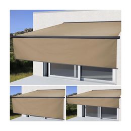 MCW Elektrische Vollkassetten-Markise H124, 4x3m ausfahrbarer Volant ~ Polyester Creme, anthrazit