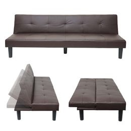 3er-Sofa MCW-G11, Couch Schlafsofa Gästebett Bettsofa Klappsofa, Schlaffunktion 195cm ~ Kunstleder, braun